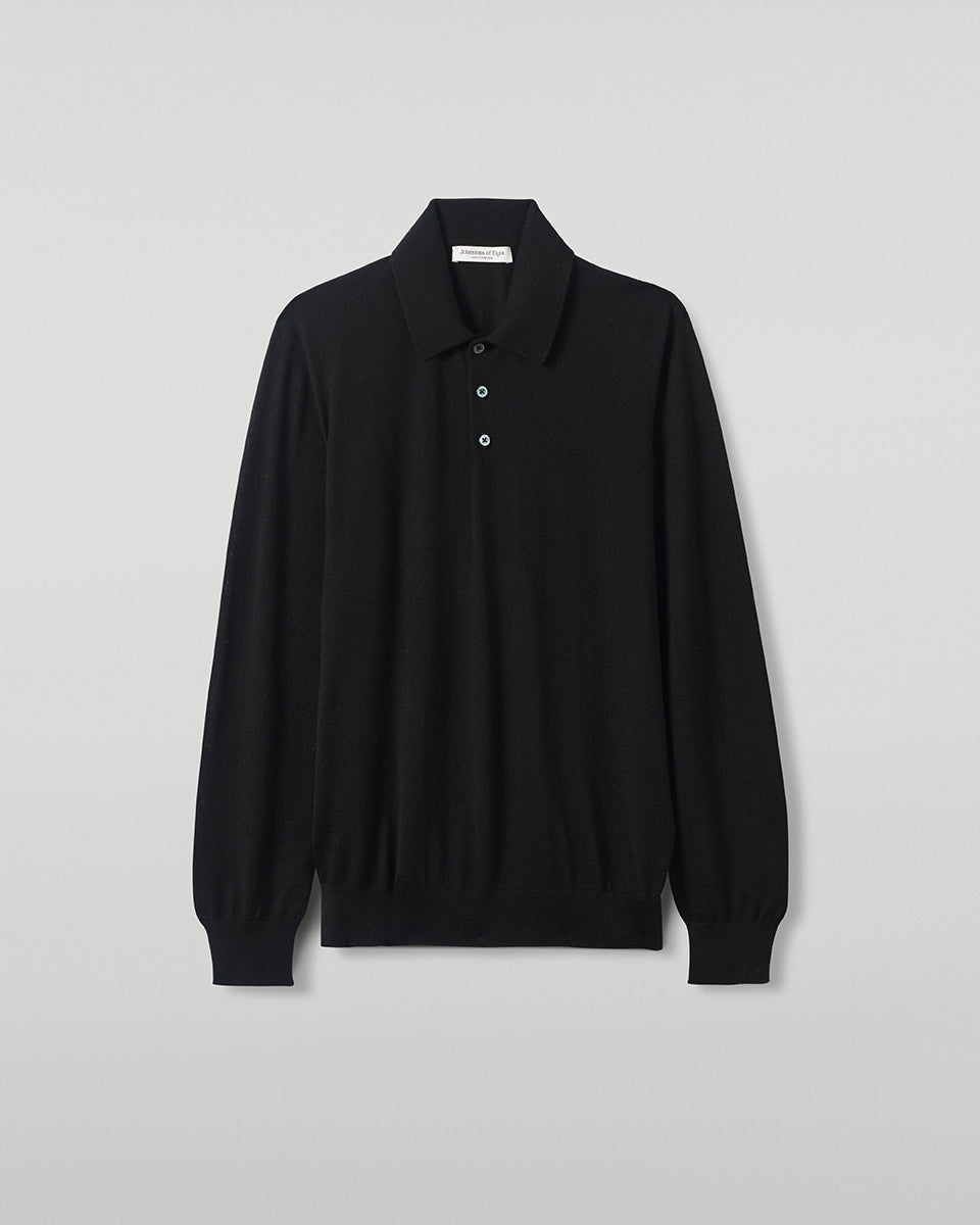 Black Men's Cashmere Polo Shirt | Cashmere Knitwear | Johnstons of Elgin