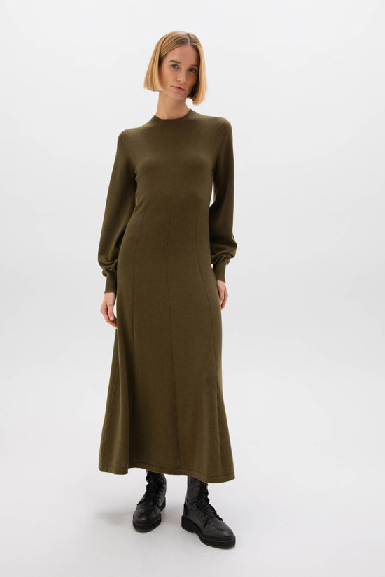 Fit & Flare Women's Olive Cashmere Dress | Women's Cashmere | Johnstons ...