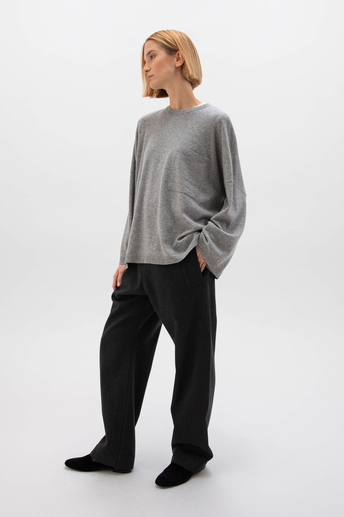 Slouchy Light Grey Women's Cashmere Sweater | Women's Cashmere ...