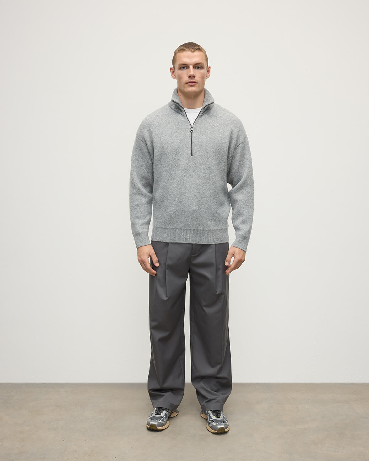 Light Grey & White Double Face Half Zip Jumper | Men's Knitwear ...