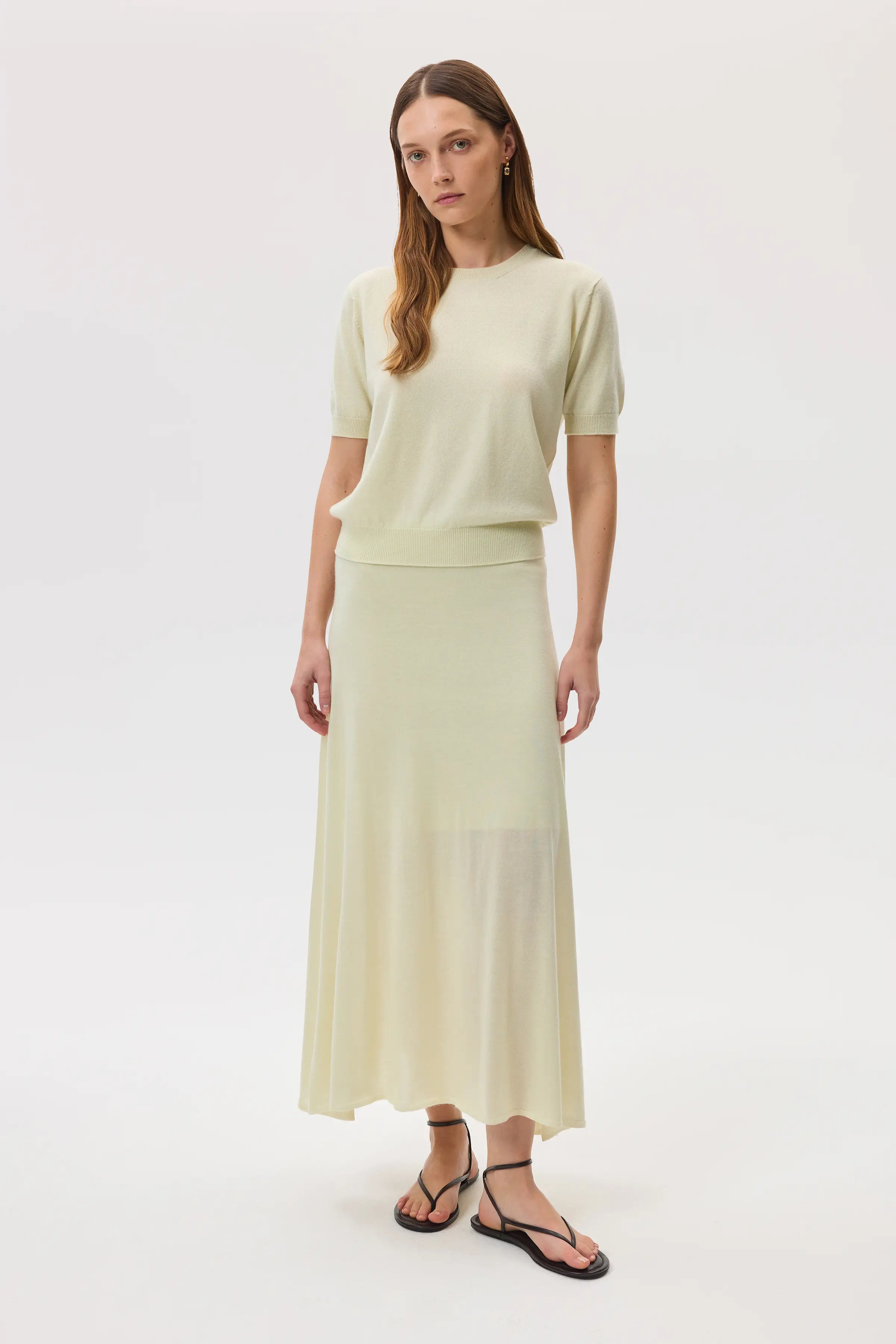 A-Line Cashmere Silk Lemon Yellow Skirt | Women's Knitwear | Johnstons ...
