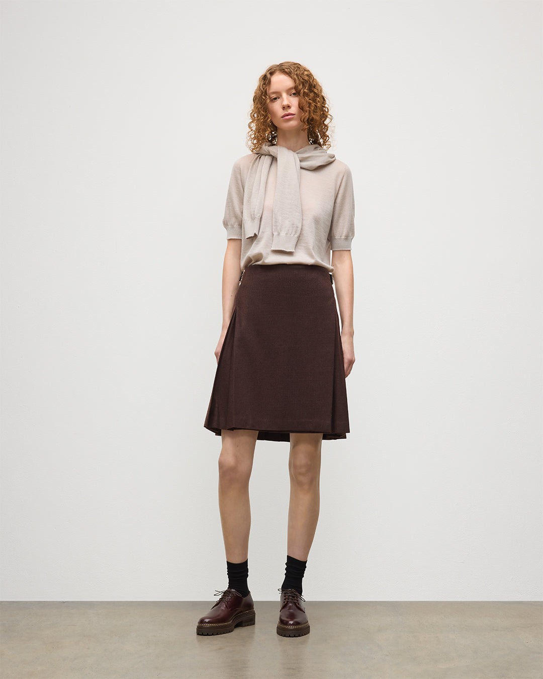 Le Kilt X Johnstons of Elgin Brown Kilt | Scottish Luxury Cashmere & Wool