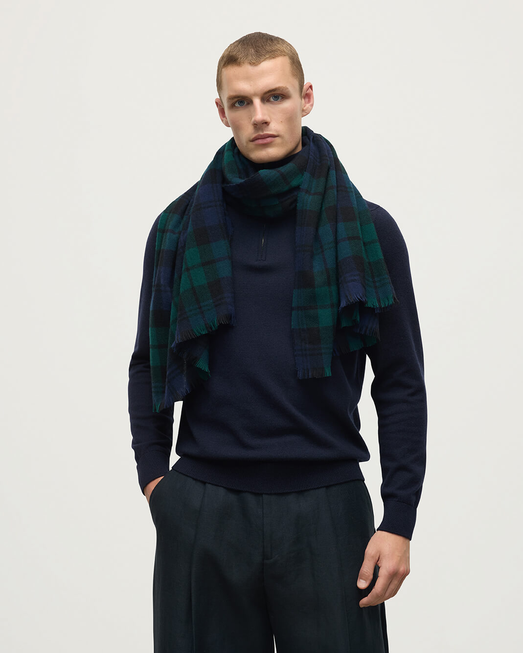 Lightweight Black Watch Cashmere Stole | Cashmere Accessories ...